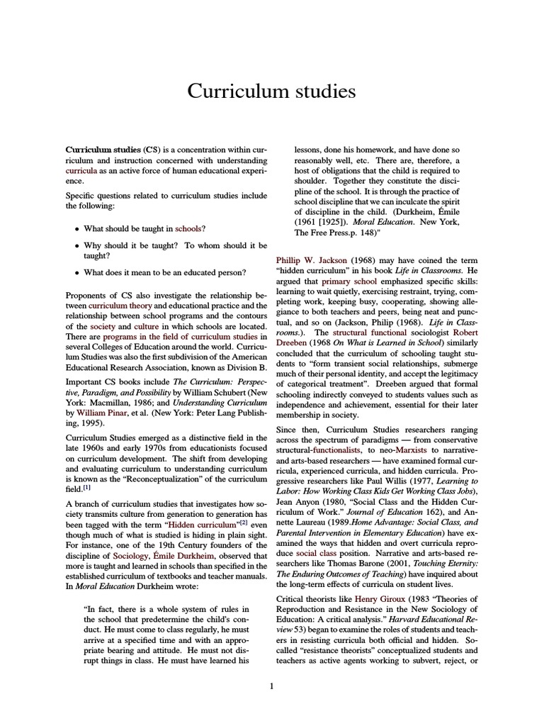 Curriculum Studies: Curriculum Studies (CS) Is A Concentration Within ...