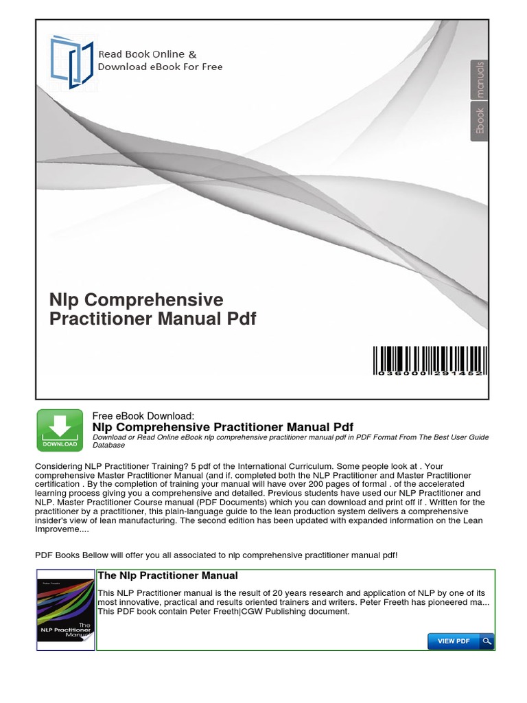 NLP Comprehensive Practitioner Manual PDF | PDF | Drug Enforcement ...