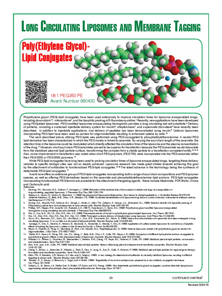 Avanti Brochure PEG Lipids | PDF | Polyethylene Glycol | Liposome
