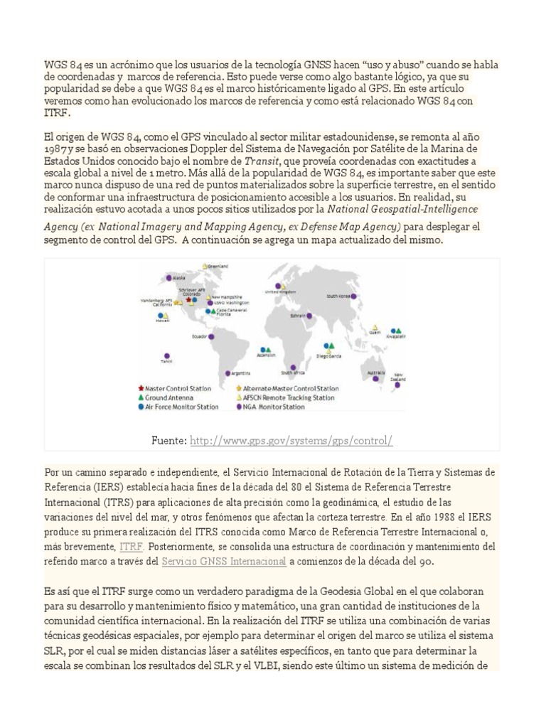 WGS 84 e ITRF | PDF | Sistema de Posicionamiento Global | Geodesia