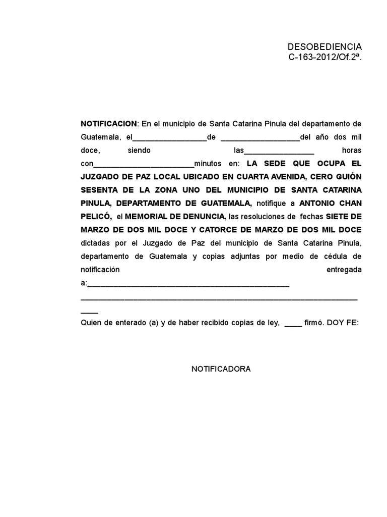 modelo de Cedula de Notificacion