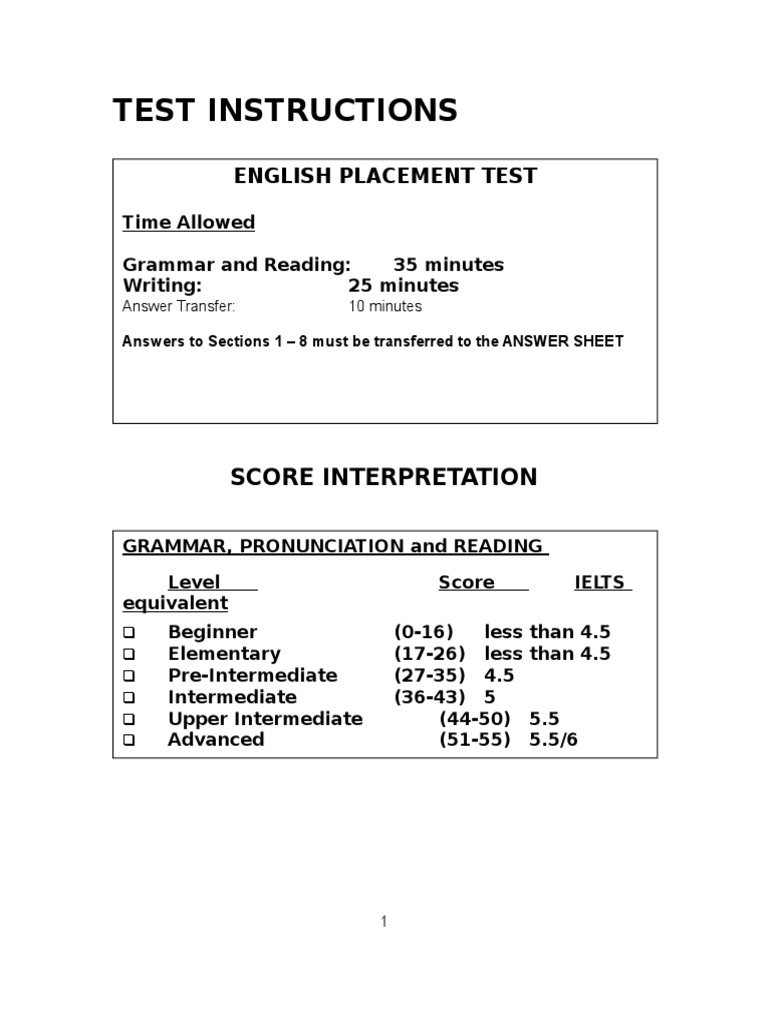 English Placement Test Sample | PDF | Style (Fiction) | Linguistic ...