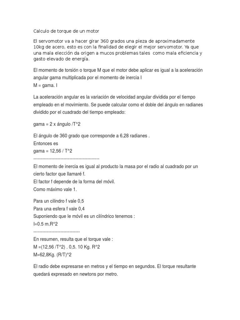 Calculo de Torque de Un Motor | PDF | Transmisión (Mecánica ...