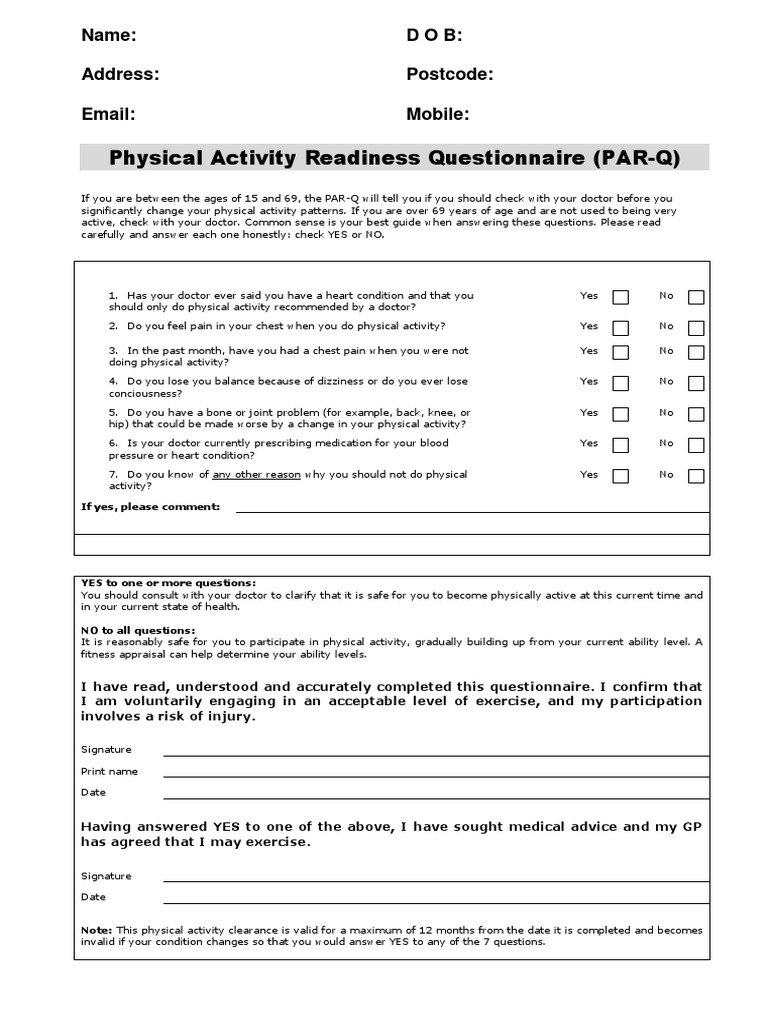PAR-Q physical activity readiness questionnaire | PDF