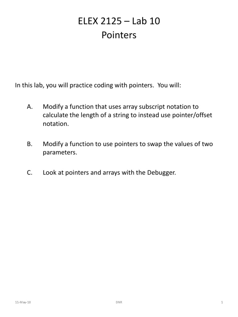 ELEX 2125 - Lab 10 | Download Free PDF | Pointer (Computer Programming) | C (Programming Language)
