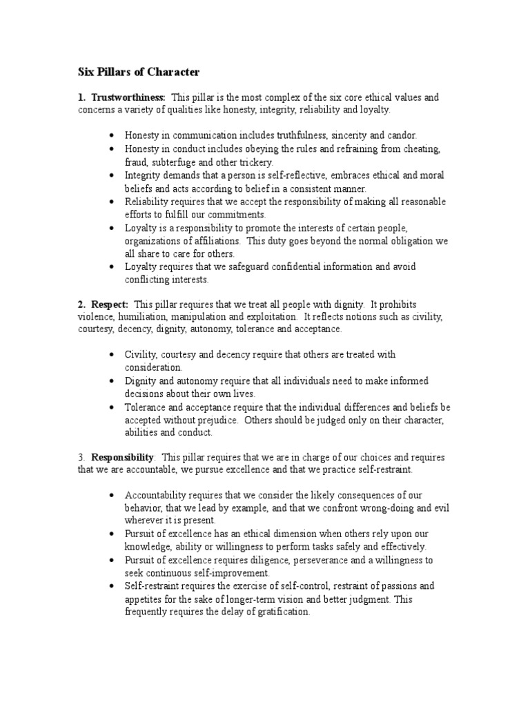 Understanding the Six Pillars of Character | PDF | Morality | Dignity