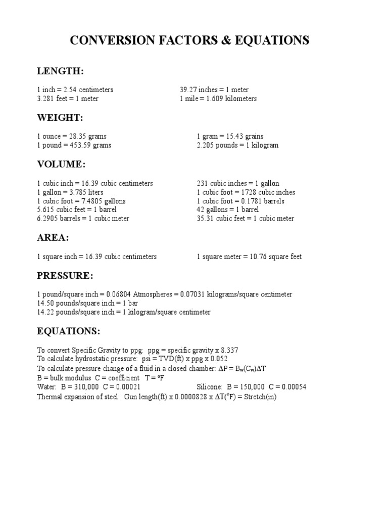 Conversions & Equations | PDF
