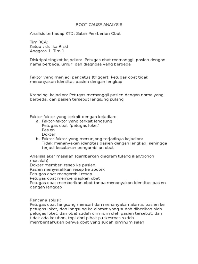 Form Fmea Dan Rca Contoh Rca | PDF