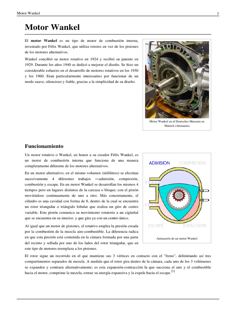 El funcionamiento y características del motor Wankel | PDF | Motor de ...