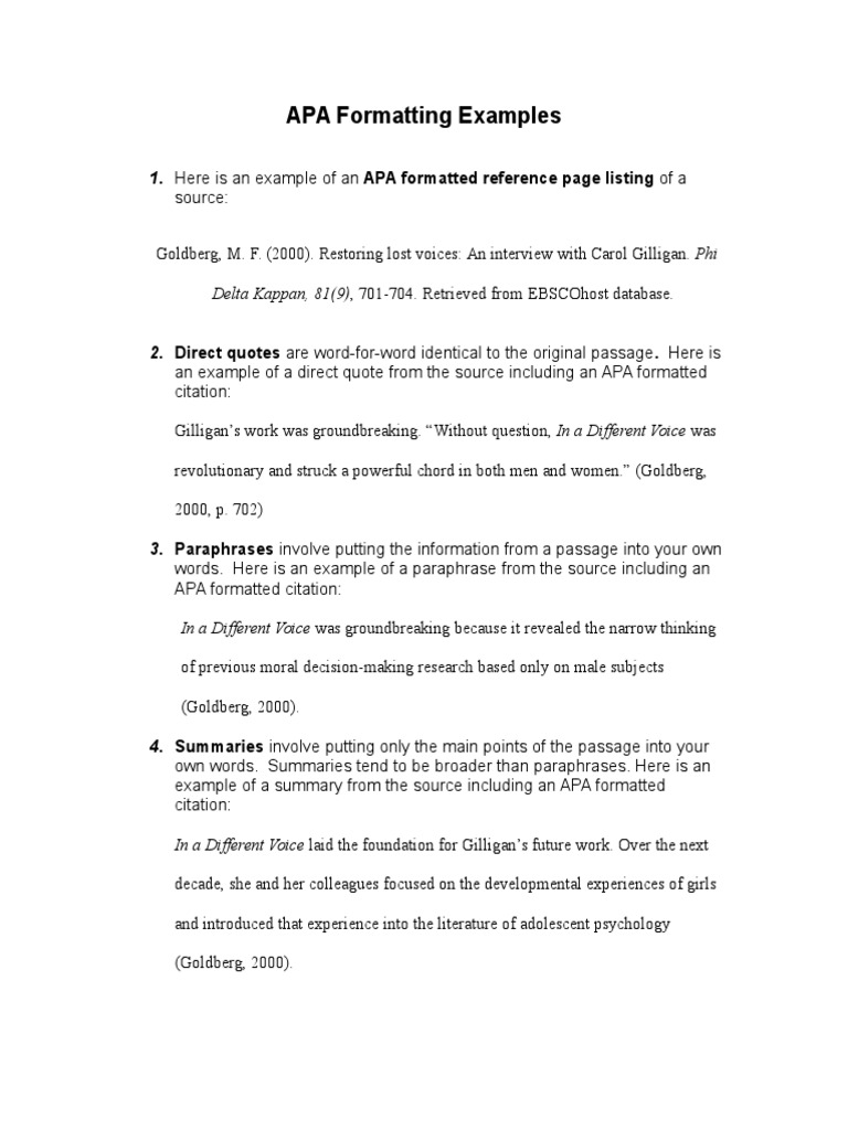 APA Formatting Examples | PDF