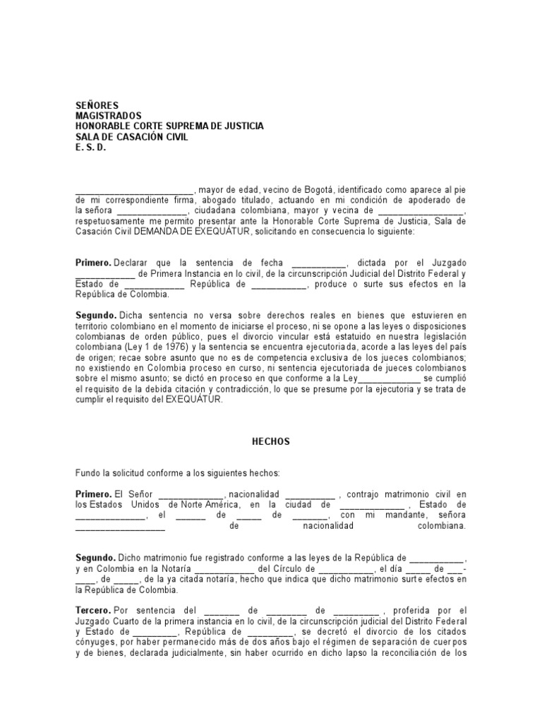 Minuta Exequatur | PDF | Divorcio | Colombia