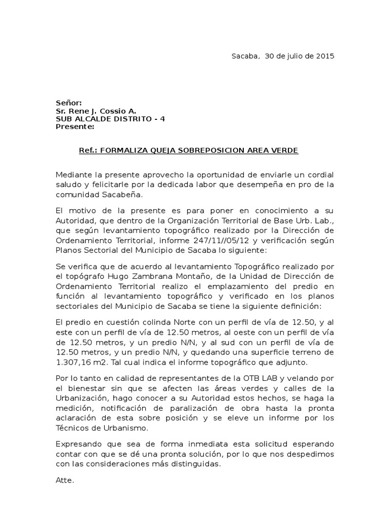 Carta Slicitudparques y Jardines Otb Lab | PDF | Topografía | Naturaleza