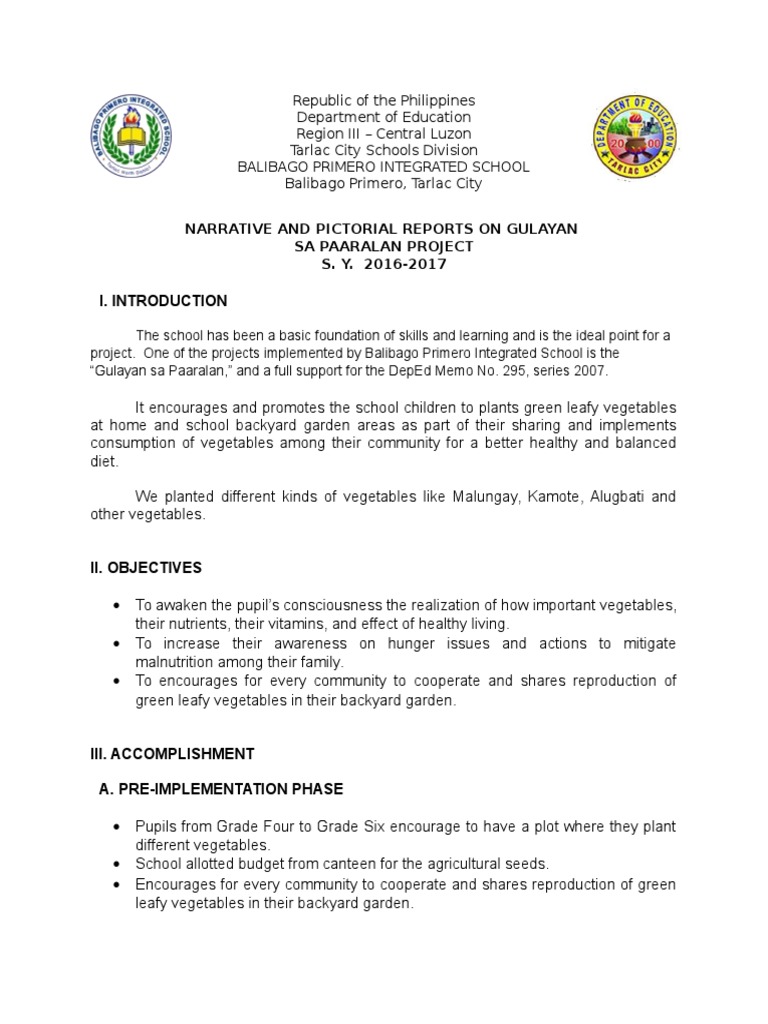 Narrative Report Gulayan | PDF | Vegetables | Food Security