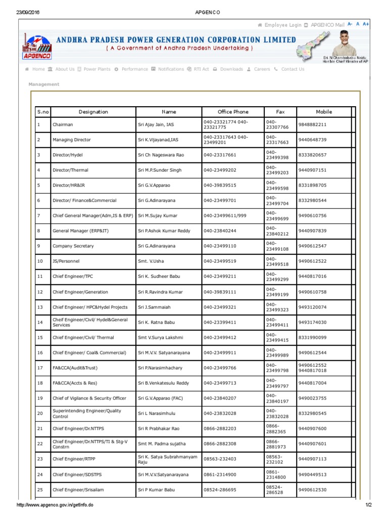 APGENCO Telephone 1 | PDF