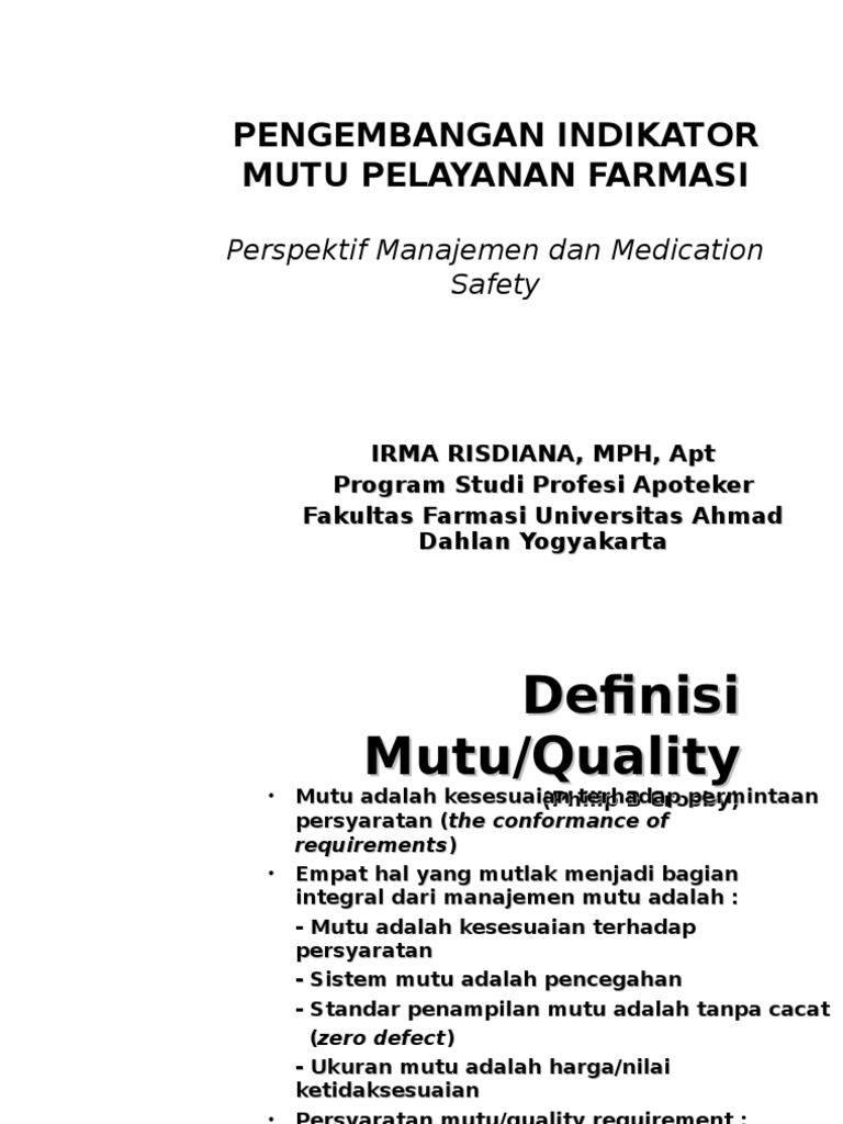 Indikator Mutu Pelayanan Farmasi | PDF