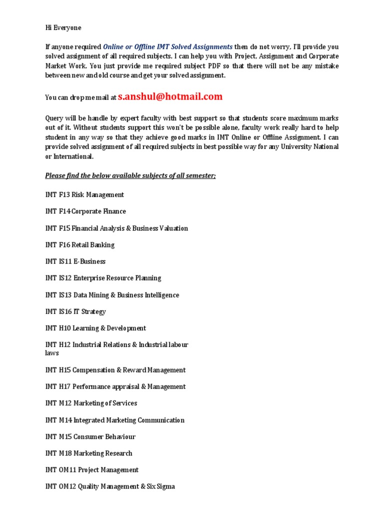 Imt Online Solve Assignment | PDF | Business | Marketing