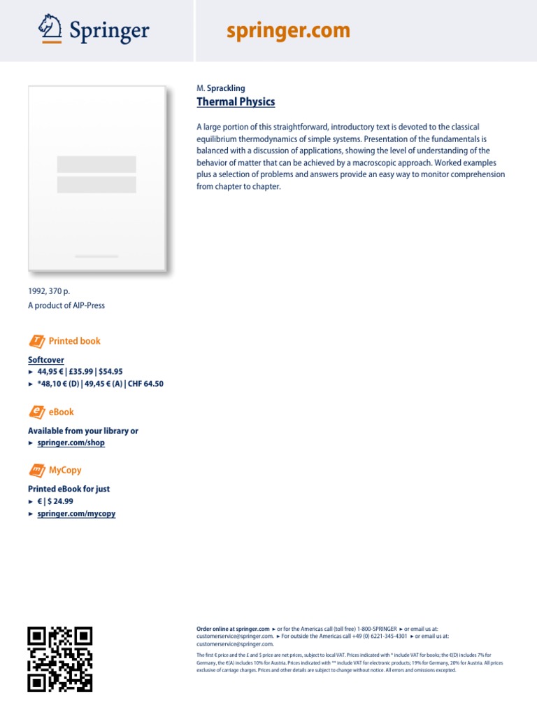 Thermal Physics: Printed Book | PDF