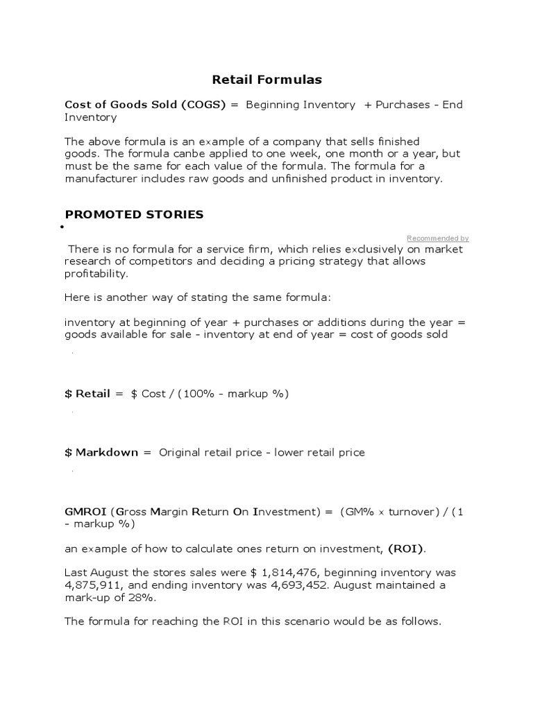 Retail Formula | PDF | Gross Margin | Inventory