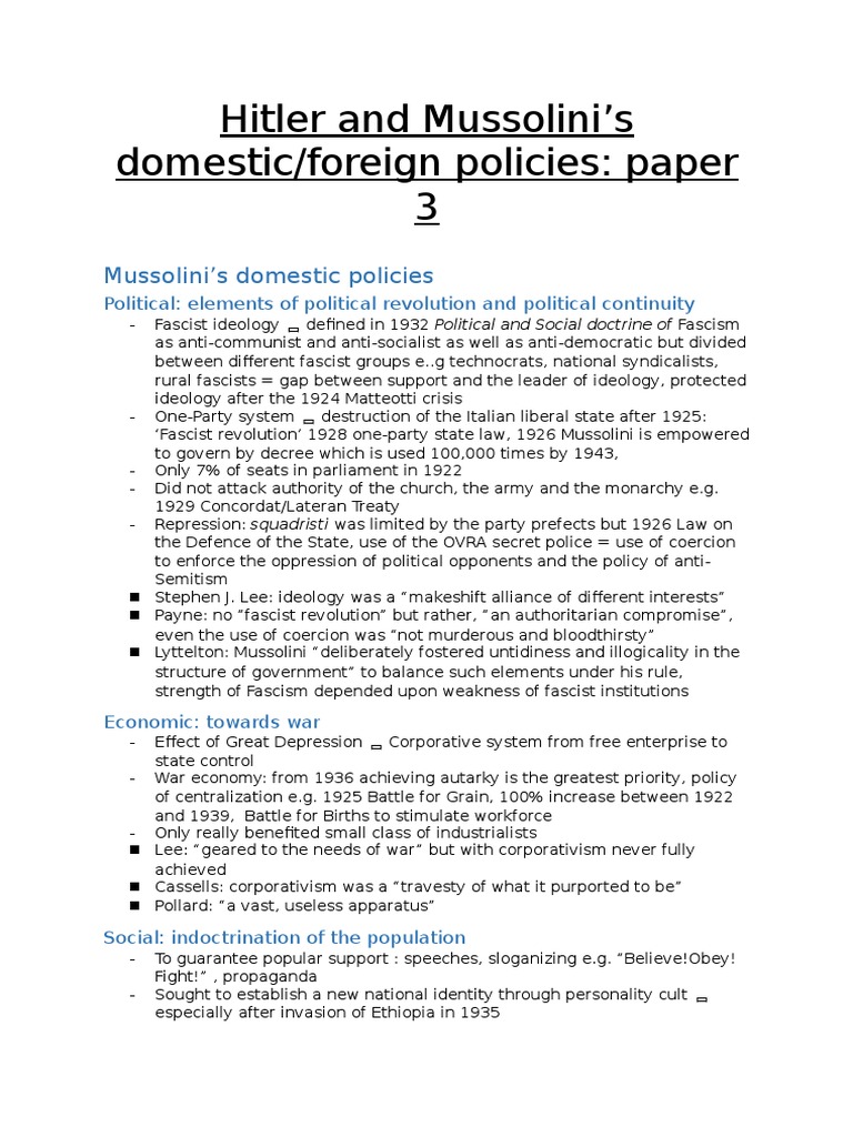 IB History Paper 3 - Mussolini | PDF | Fascism | Benito Mussolini
