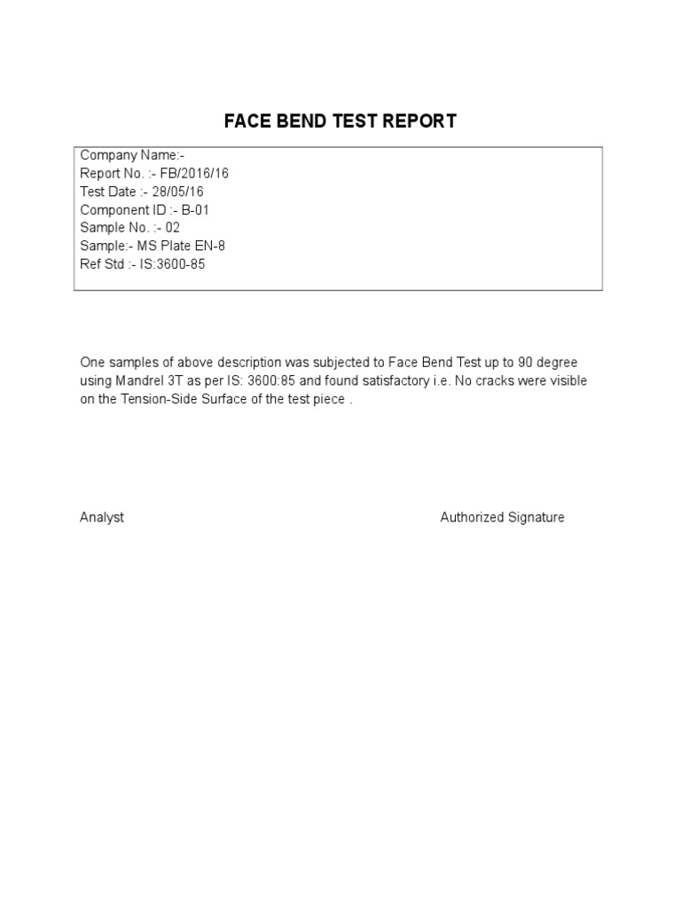 Face Bend Test Report | PDF