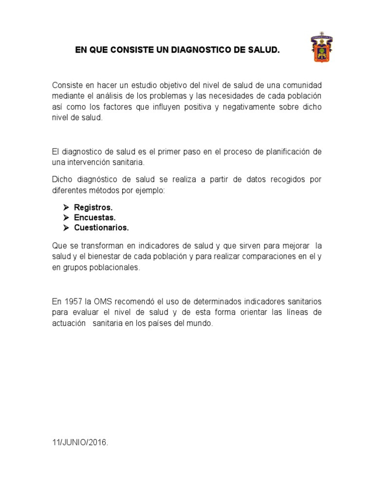 En Que Consiste Un Diagnostico de Salud | PDF | Planificación | Science