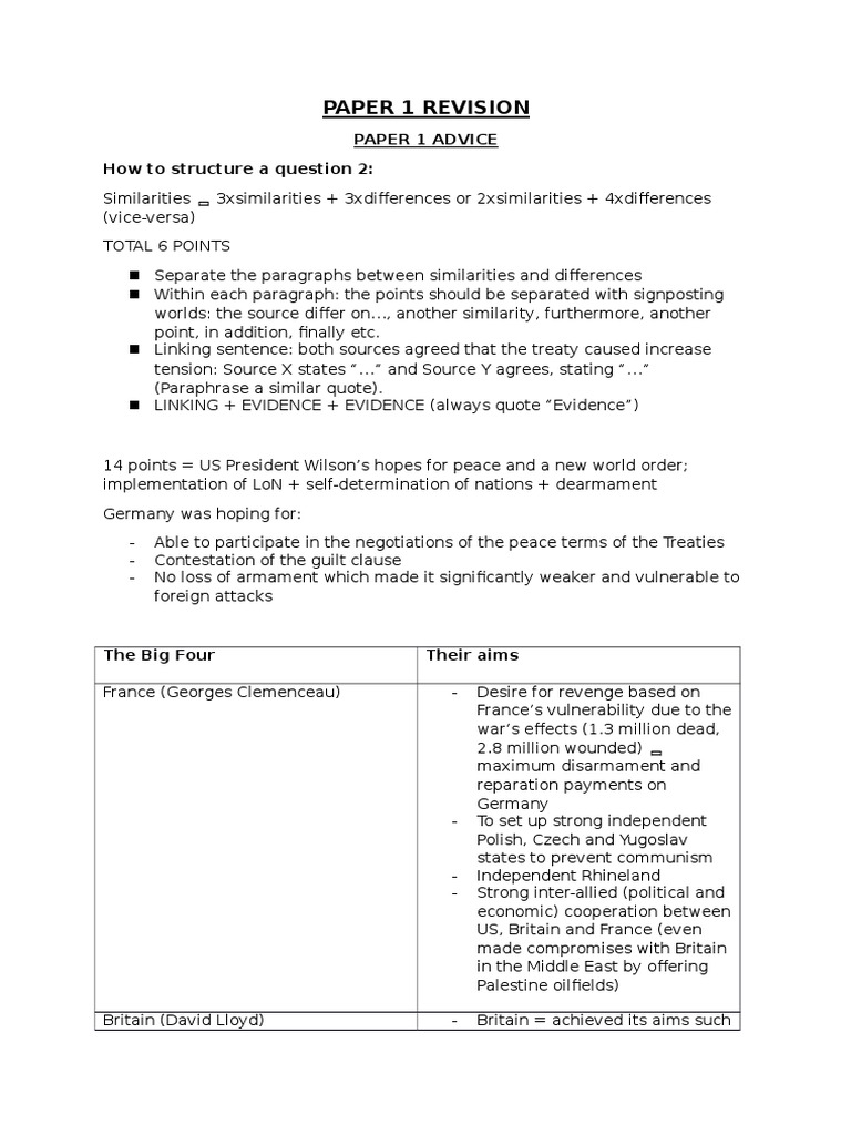 Paper 1 Revision For IB History HL | PDF | World War I Reparations ...