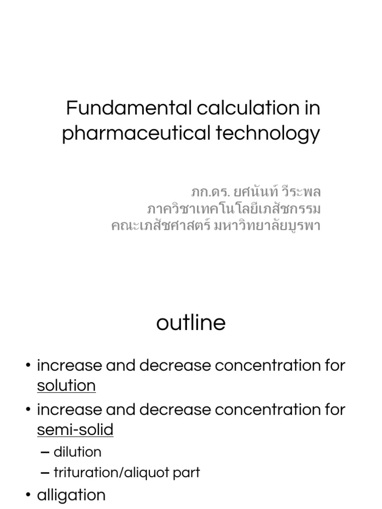 Fundamental Calculation in Pharmaceutical Technology PDF | PDF