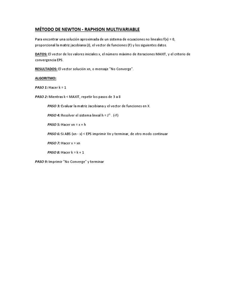 Algoritmo Del Método de Newton - Raphson Multivariable | PDF | Ciencia ...
