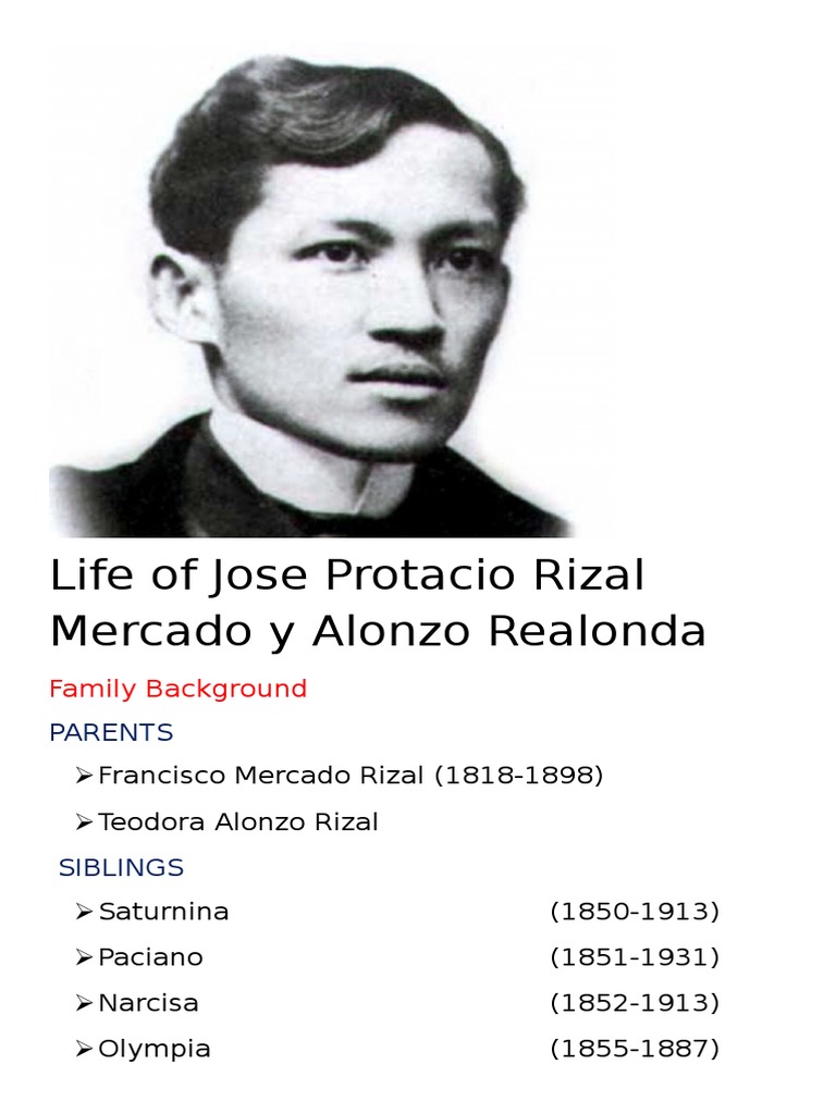 Life of Jose Protacio Rizal Mercado y Alonzo Realonda | PDF