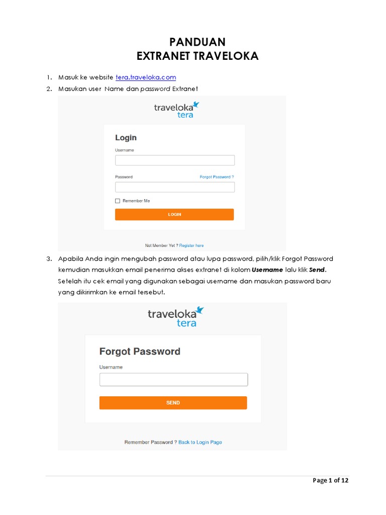 Panduan Login dan Pengelolaan Extranet Traveloka | PDF