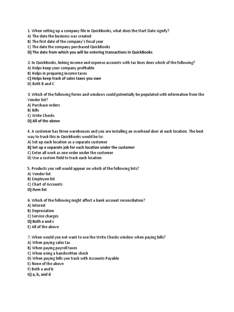 QuickBooks Practice Questions & Answers | PDF | Accounts Payable ...