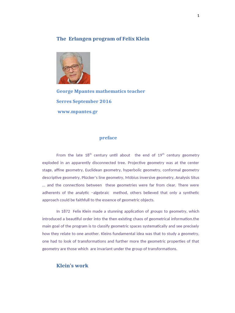 The Erlangen Program of Felix Klein | PDF | Group (Mathematics ...