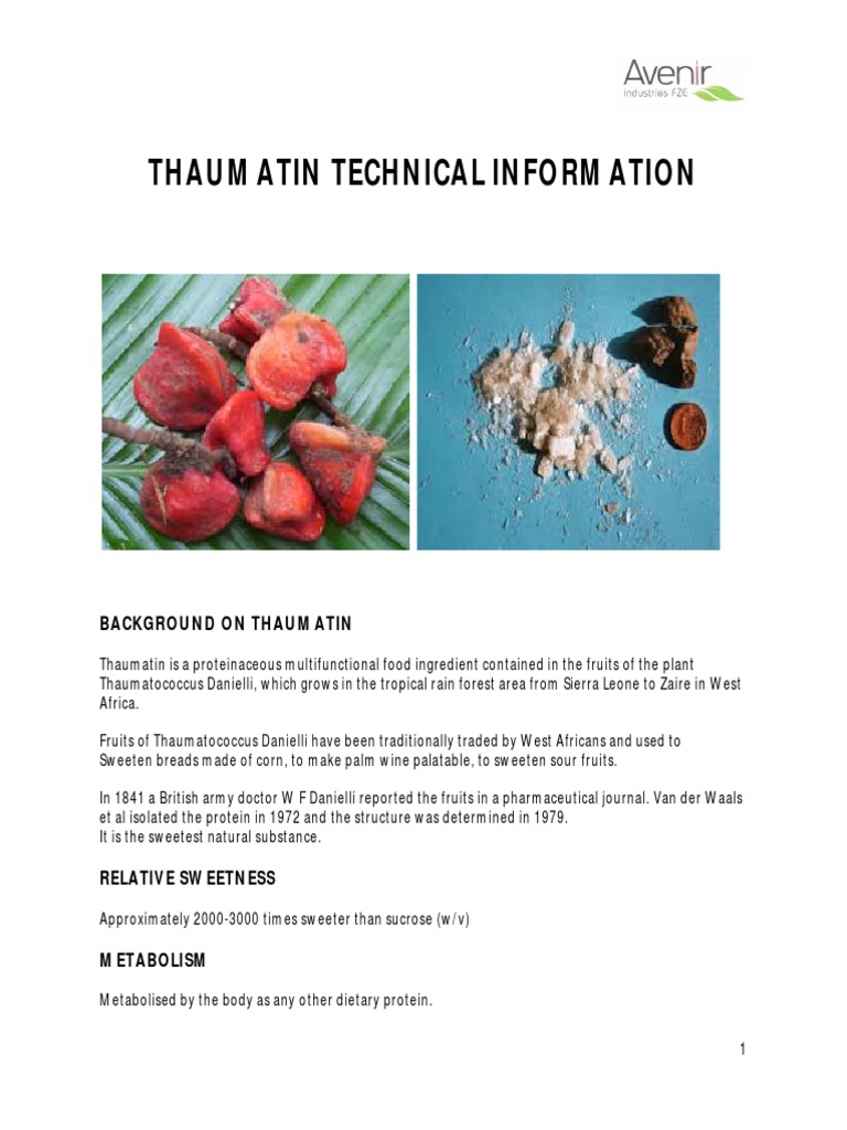 Thaumatin Technical Information Sheet Short | PDF | Taste | Flavor