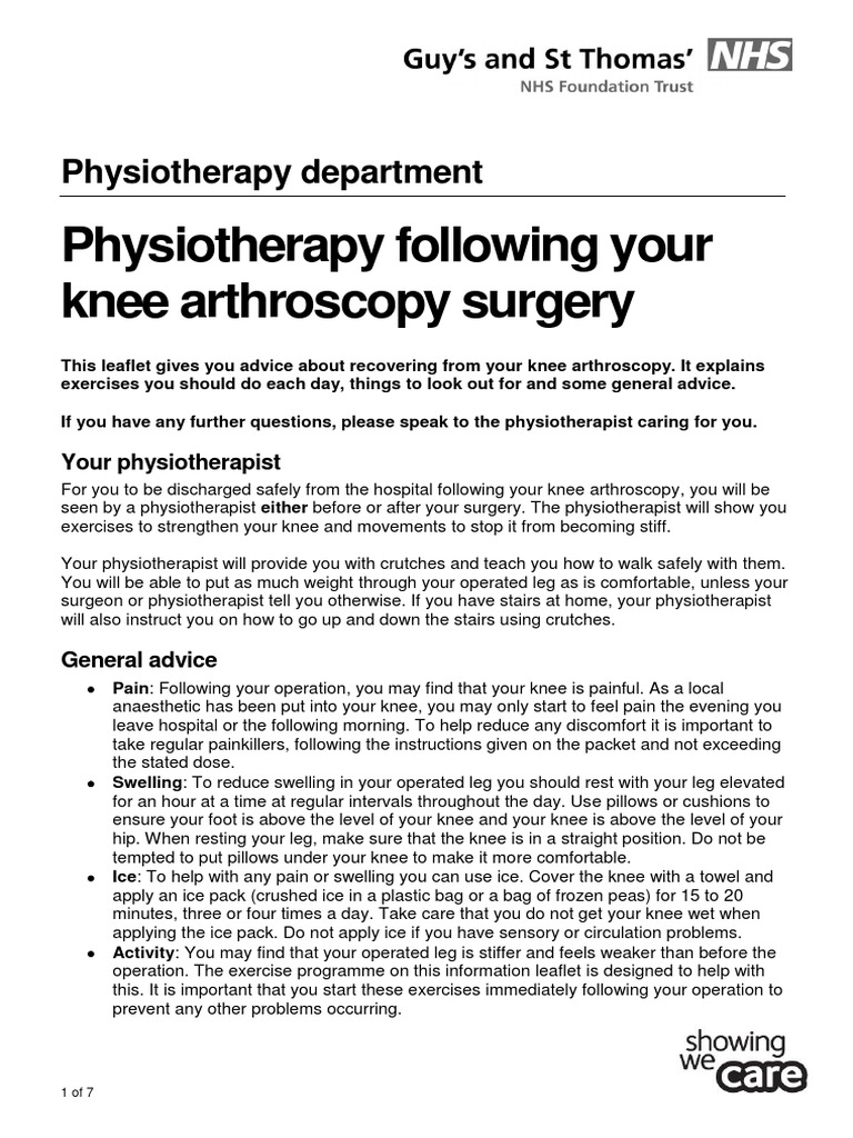 Physiotherapy Following Knee Arthroscopy Surgery | PDF | Knee ...
