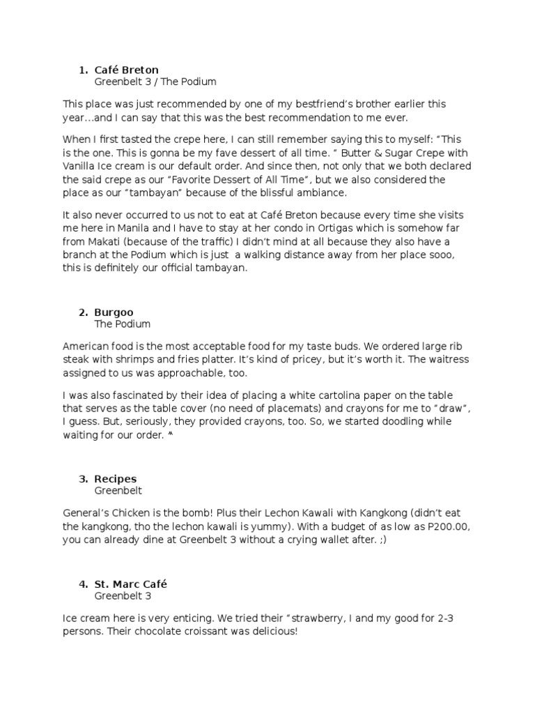 Food Review | PDF | Cuisine | Foods