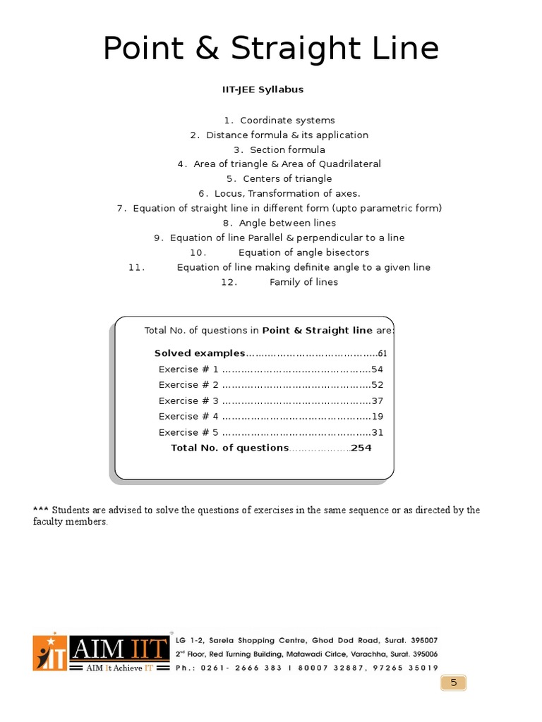 IIT-JEE Point & Straight Line Questions | PDF | Triangle | Cartesian ...