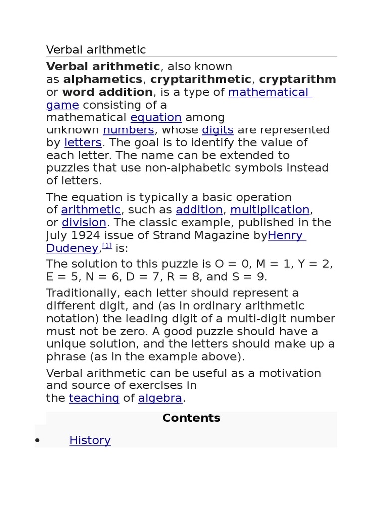 Types and History of Cryptarithms | PDF | Mathematical Concepts ...