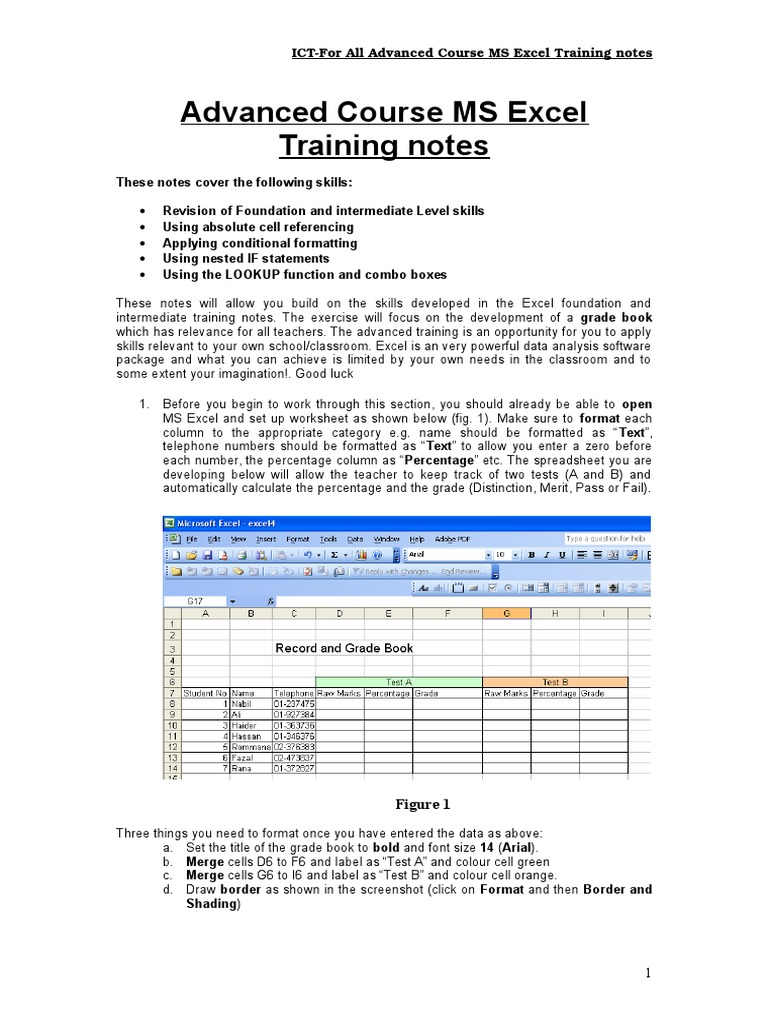 ICT-For All Advanced Course MS Excel Training Notes | PDF | Microsoft ...