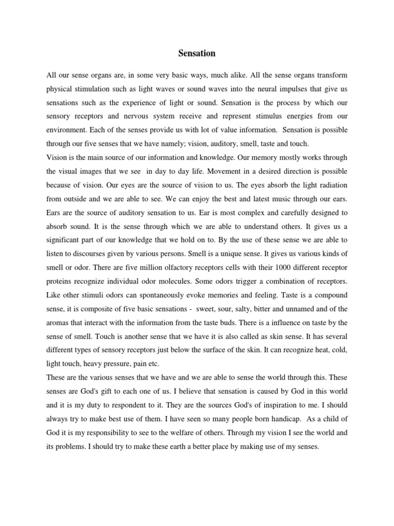 Reflection Papers On Sense and Perception | PDF | Senses | Olfaction