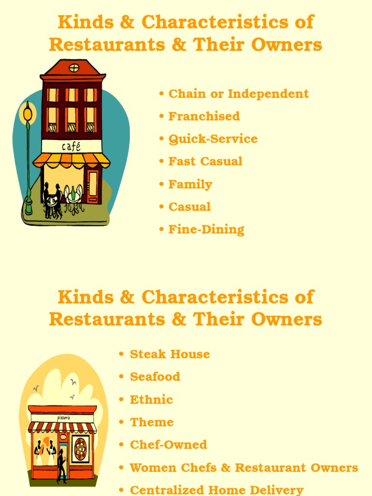 Kinds & Characteristics of Restaurants & Their Owners LO1 | PDF | Menu ...