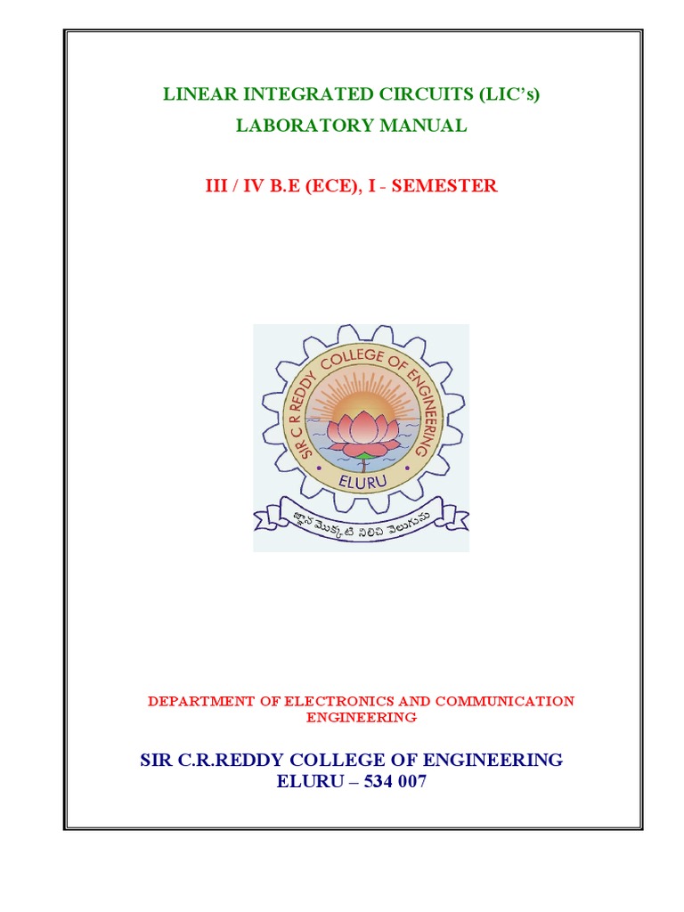 Linear Integrated Circuits (Lic'S) Laboratory Manual: Iii / Iv B.E (Ece), I - Semester | PDF