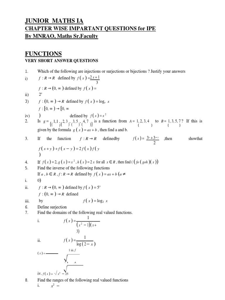 MATHS - 1A QUESTION BANK - Chapter Wise Important Questions For IPE | PDF | Sine | Trigonometric ...