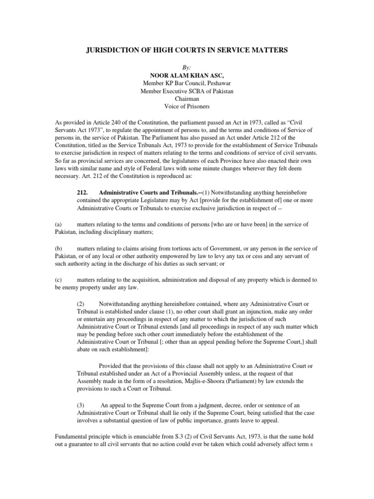 Jurisdiction of High Courts in Service Matters | PDF | Jurisdiction ...
