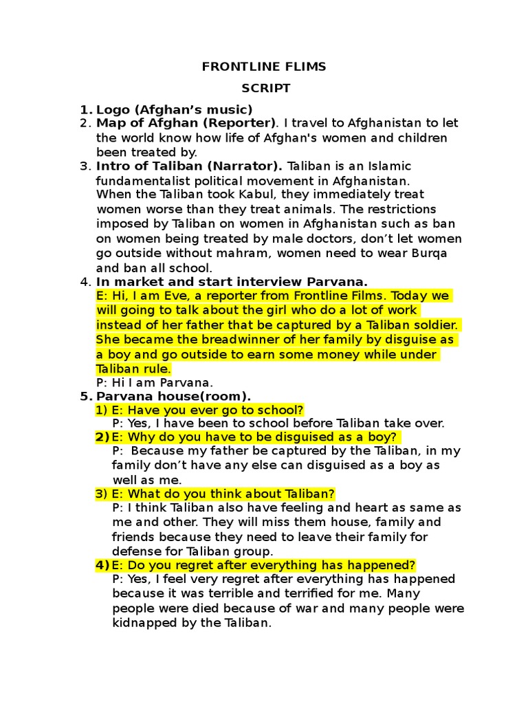 Frontline Flims Script 1. Logo (Afghan's Music) | PDF | Taliban ...