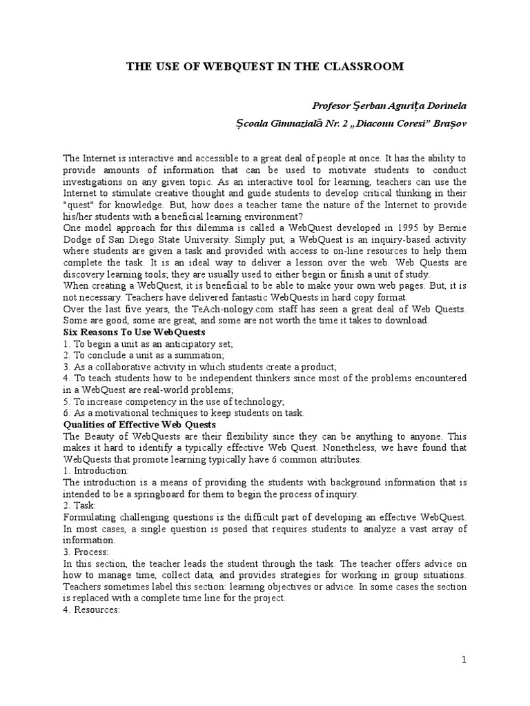The Use of Webquest in The Classroom | PDF | Rubric (Academic) | Santa ...