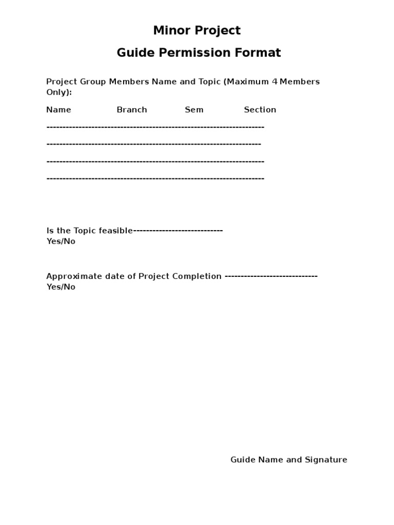 Minor Project Guide and Permission Format | PDF