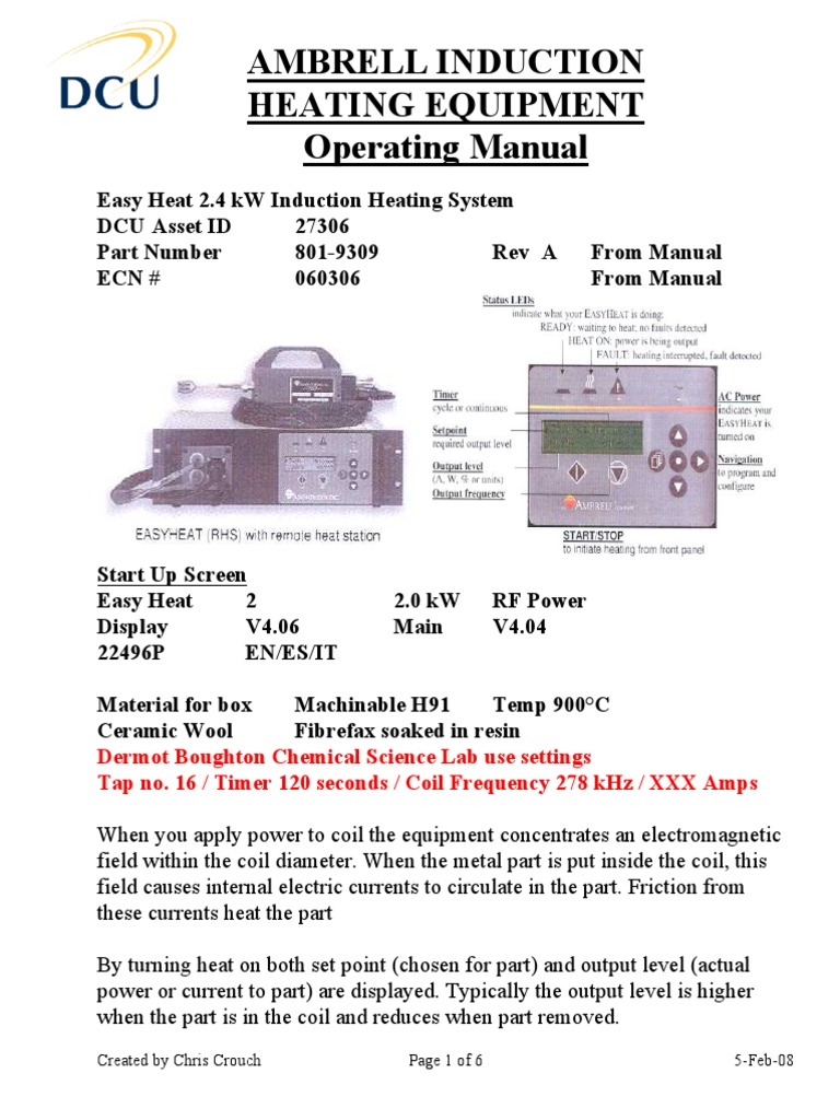 Induction Heating Equipment Operating Manual | Inductor ...