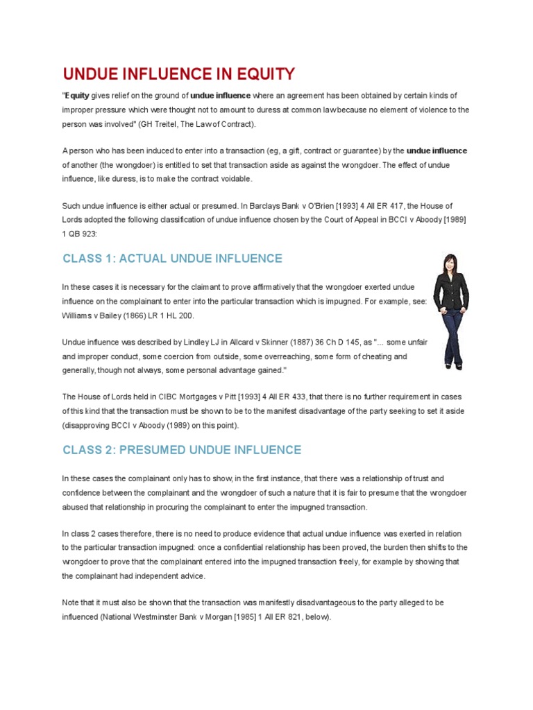 Undue Influence in Equity | PDF | Common Law | Private Law