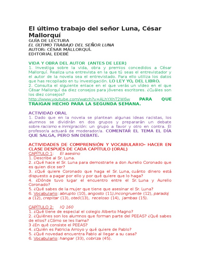 El Último Trabajo Del Señor Luna | PDF | Novelas | Diálogo