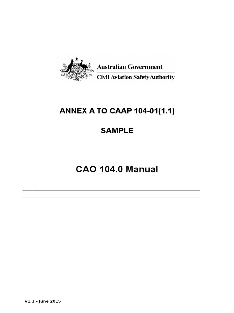 CAO 104.0 Manual: ANNEX A TO CAAP 104-01 (1.1) Sample | PDF | Gas ...